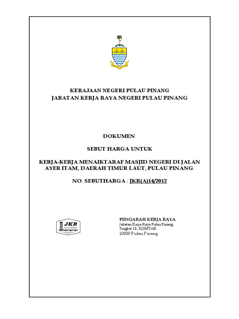 Tender Dokumen Sebutharga Masjid Negeri Pulau Pinang Pdf