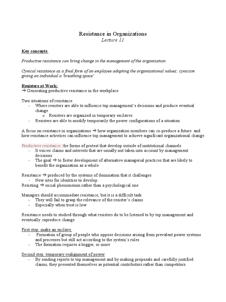 Resistance in Organizations - Organizational Sociology Notes | PDF ...