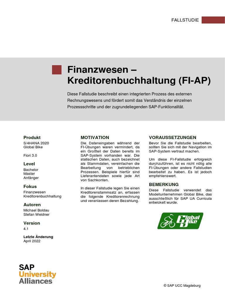 Intro S4HANA Using Global Bike Case Study FI-AP de v4.1 | PDF