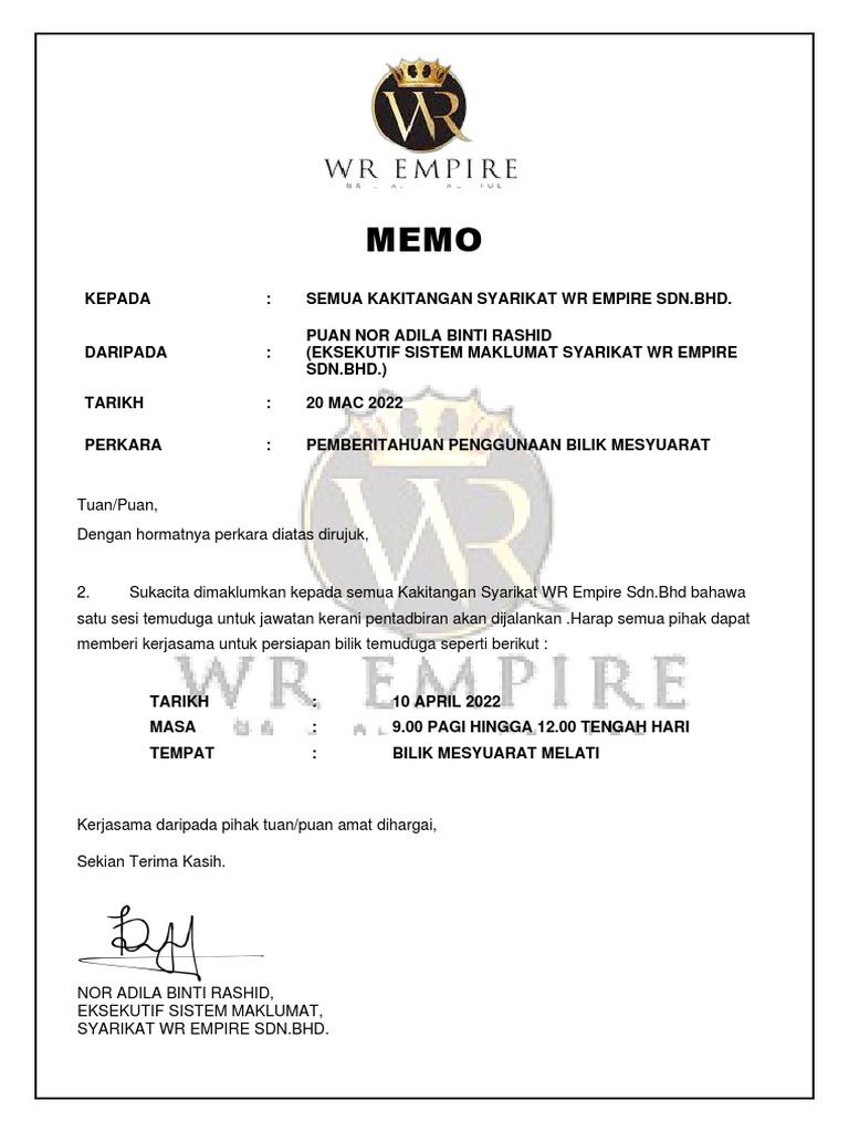 Memo BILIK TEMUDUGA | PDF