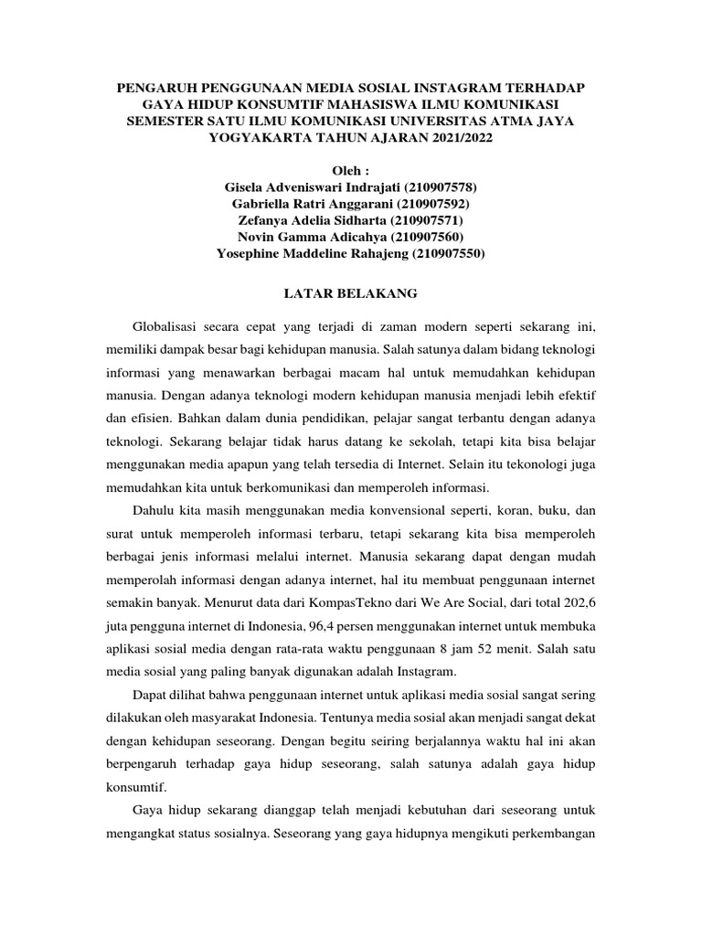 Pengaruh Penggunaan Media Sosial Instagram Terhadap Gaya Hidup Konsumtif | PDF