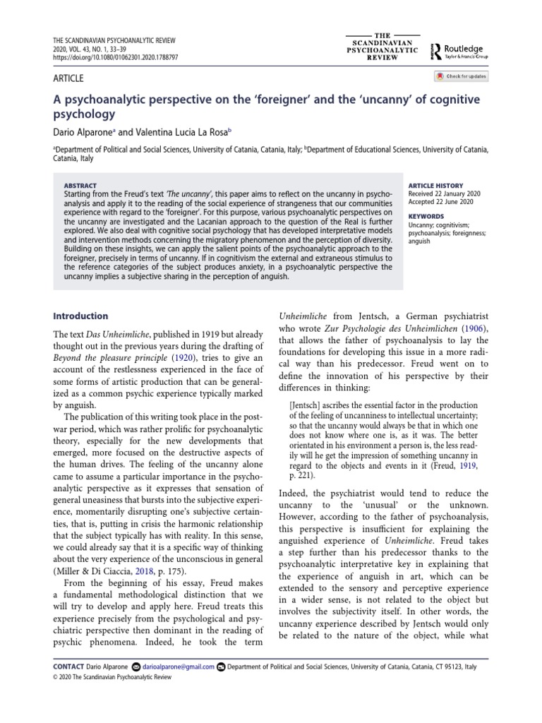 A Psychoanalytic Perspective On The Foreigner and The Uncanny | PDF ...