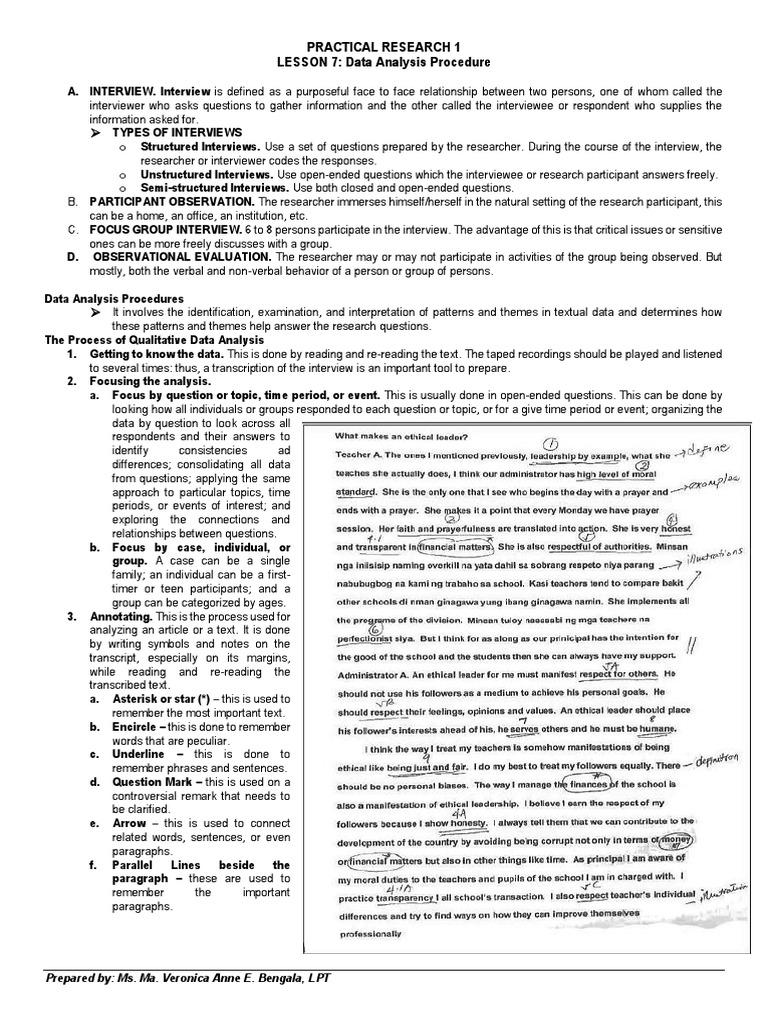 PR1 - Lesson 7 - Data Analysis Procedure | PDF | Interview | Data