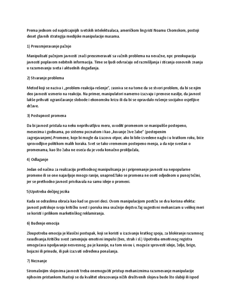 Strategije medijske manipulacije masama | PDF