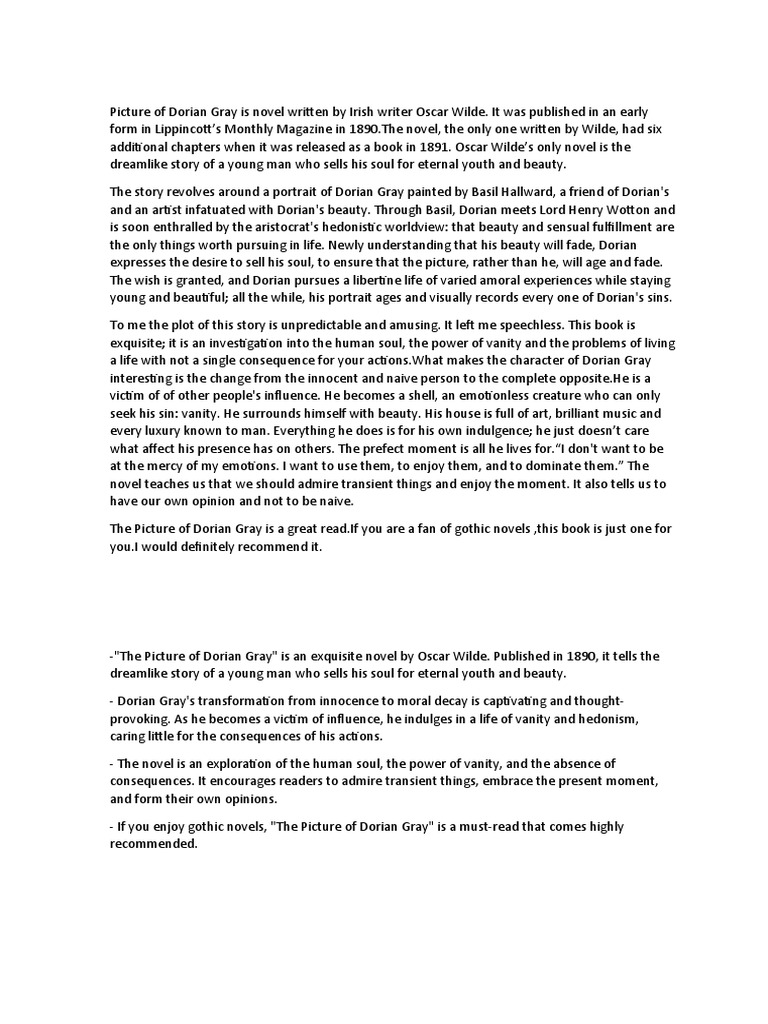 Dorian Gray short presentation | PDF | The Picture Of Dorian Gray