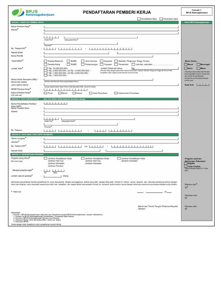 Form Pendaftaran BPJS Ketenagakerjaan | PDF