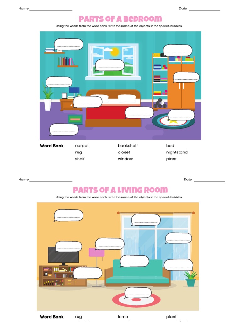 English Vocabulary For Parts of A House Worksheet | PDF