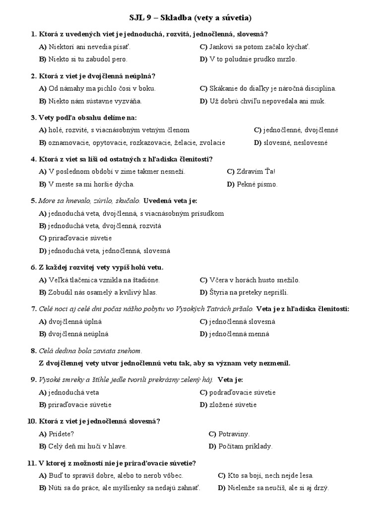 SJL9 - Skladba (Vety A Súvetia) | PDF