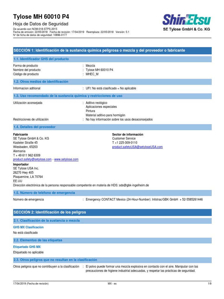 SDS Tylose MH 60010 P4 MX-ES | PDF