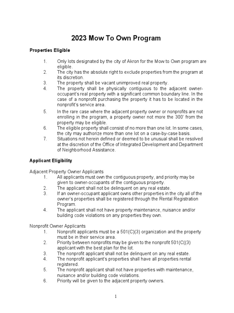 Akron 2023 mow to own program details | PDF | Property | Land Lot