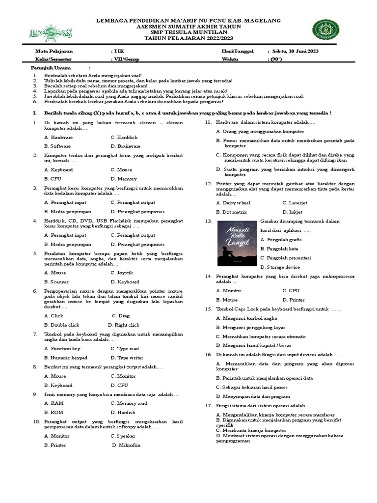 Soal ASAT Kelas 7 2023 | PDF | Game & Aktivitas | Komputer