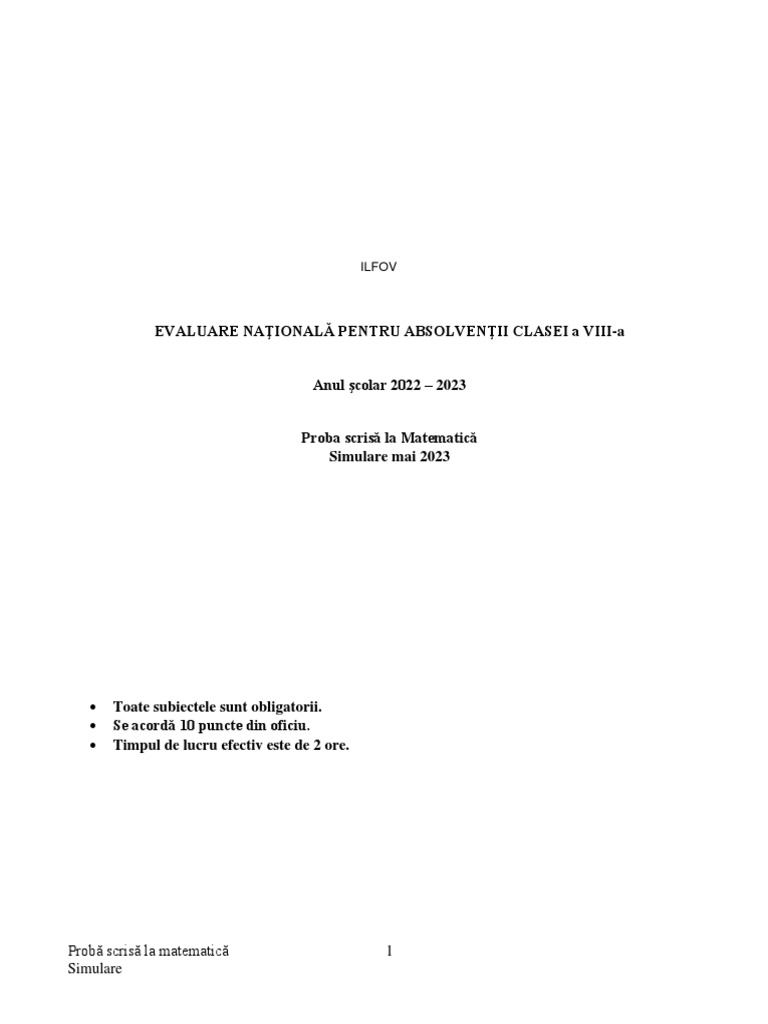 Simulare Mai 2023 Ilfov | PDF