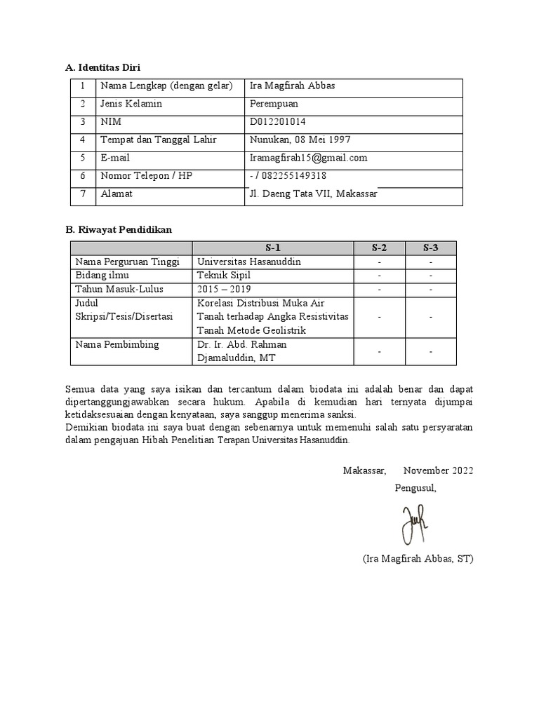 (281122) CV Ira Magfirah Abbas | PDF