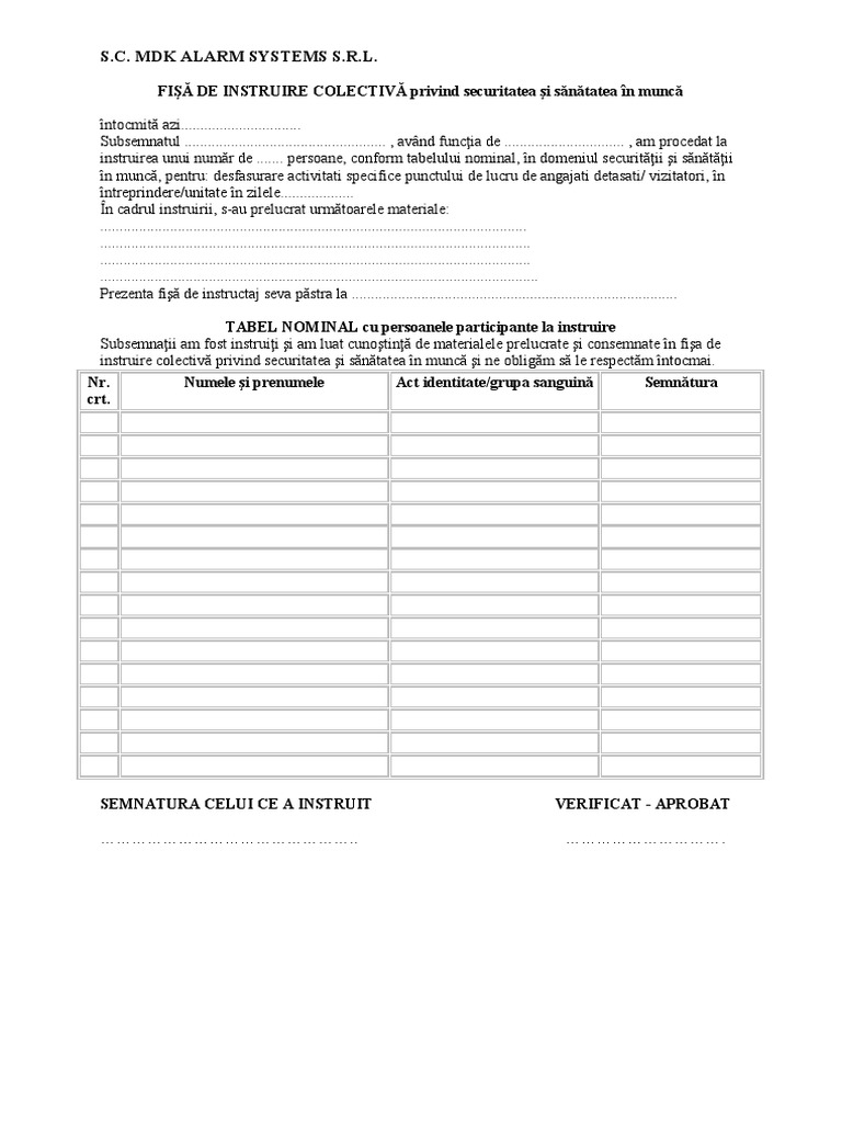 fisa instr. ssm colectiva | PDF