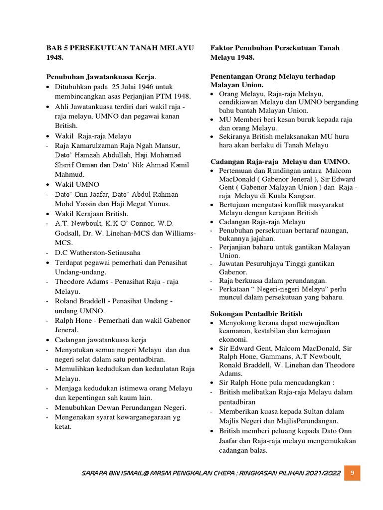 007 RINGKASAN PILIHAN TING 4 (3) Sej kssm-9-12 | PDF