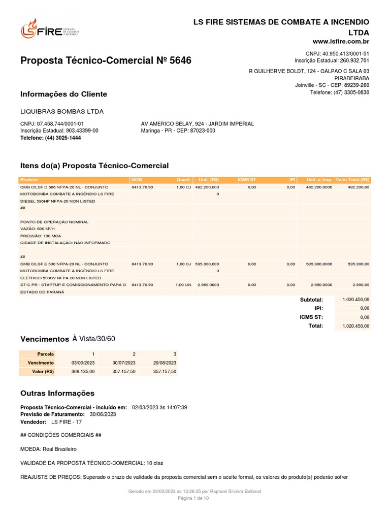 Bomba Ebara - Proposta - Tecnico-Comercial - 5646 | PDF