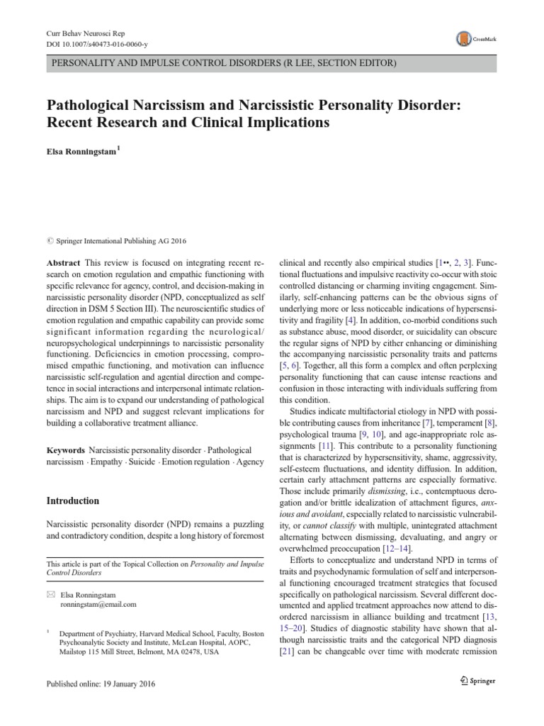 Ronningstam - Pathological Narcissism & NPD | PDF