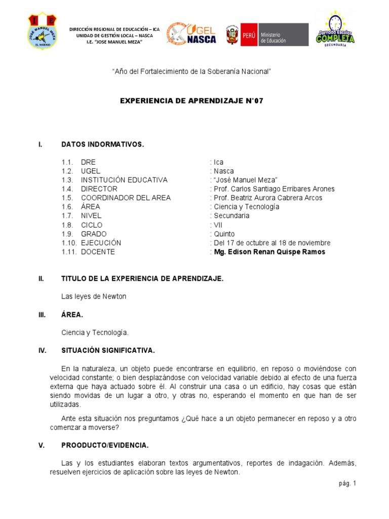 Experiencia de Aprendizaje N°04 (Quinto Grado) | Descargar gratis PDF | Aprendizaje | Evaluación