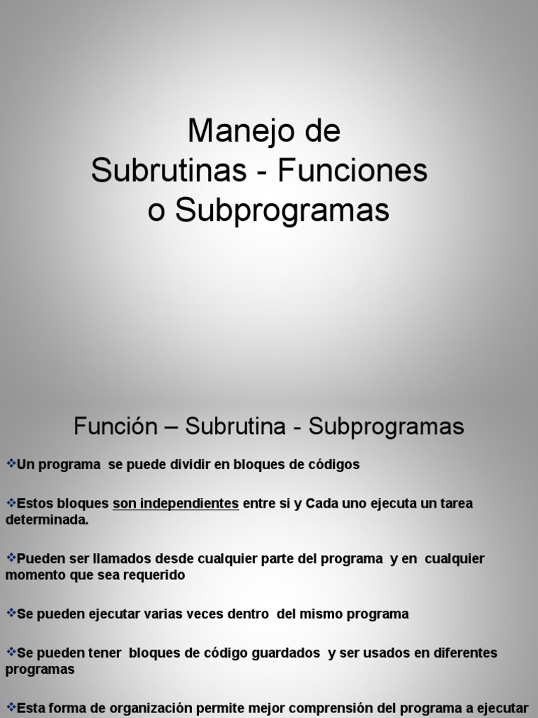 Primera Clase Manejo de Funciones o Subrutinas | Descargar gratis PDF | Parámetro (programación ...