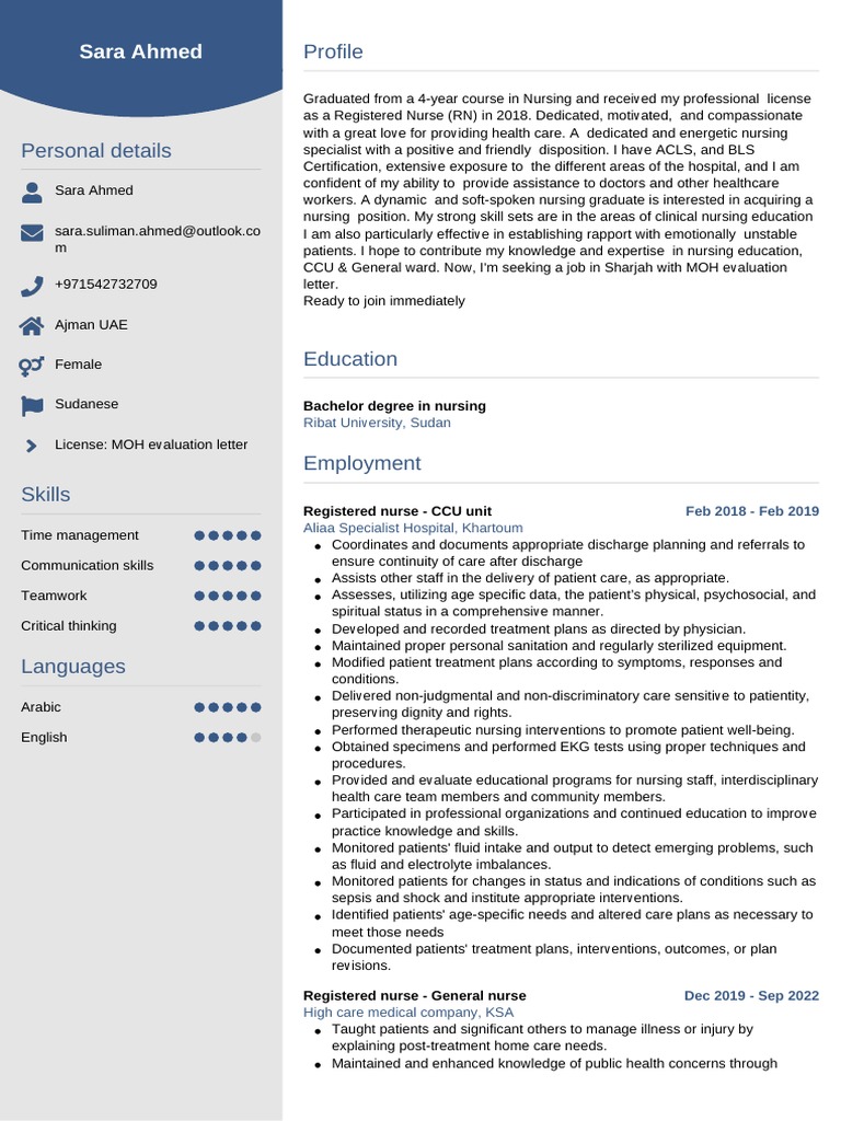 NURSE CV- SARA AHMED | PDF