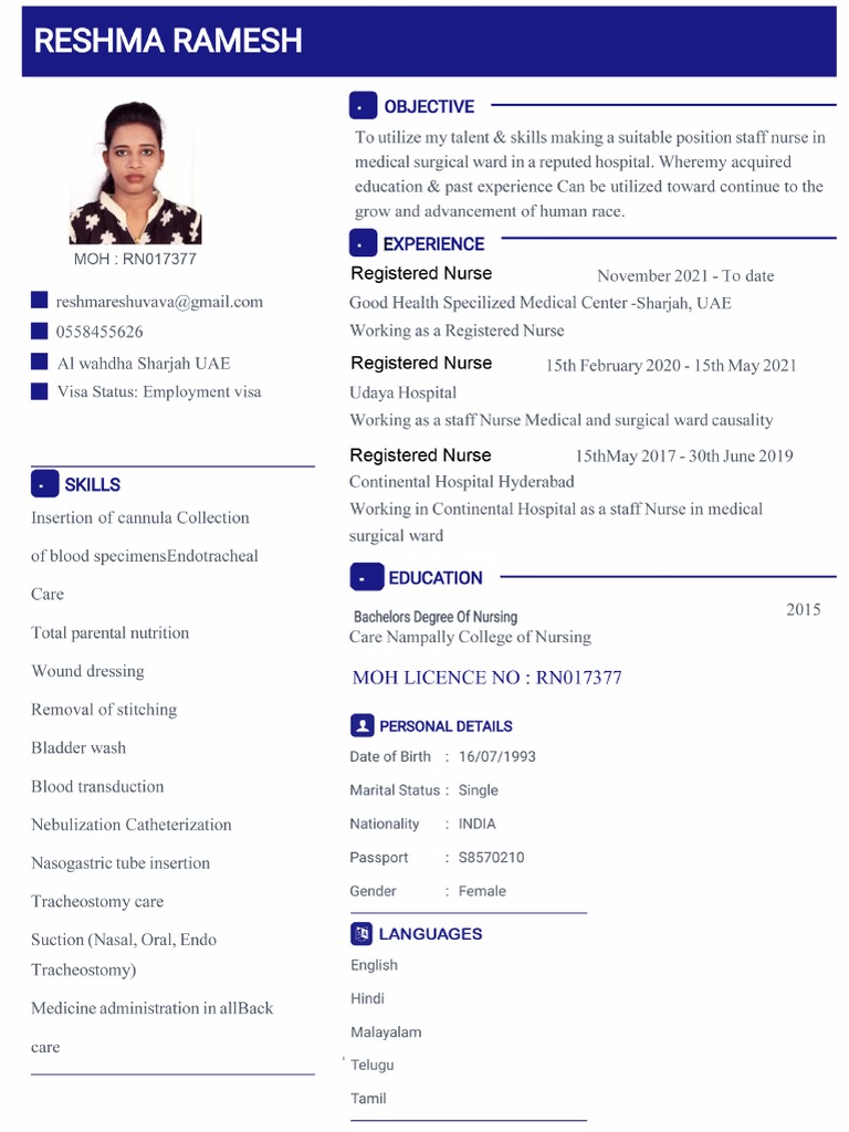 Nurse CV - Reshma Ramesh | PDF