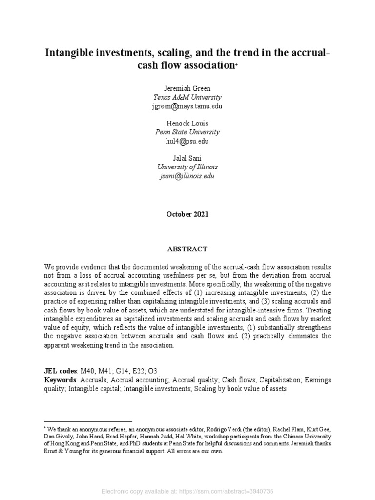 Intangible Investments, Scaling, and The Trend in The Accrual-Cash Flow Association | PDF | Book ...