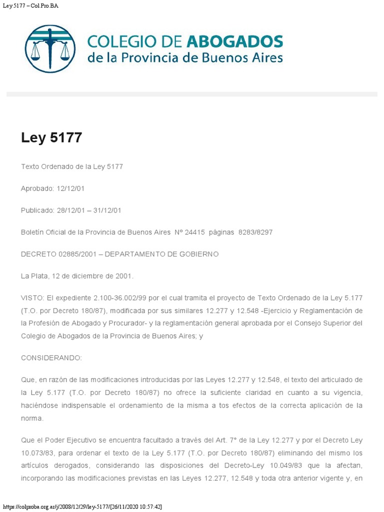 Ley 5177 - ColProBA | PDF | Judicaturas | Estatuto de limitaciones