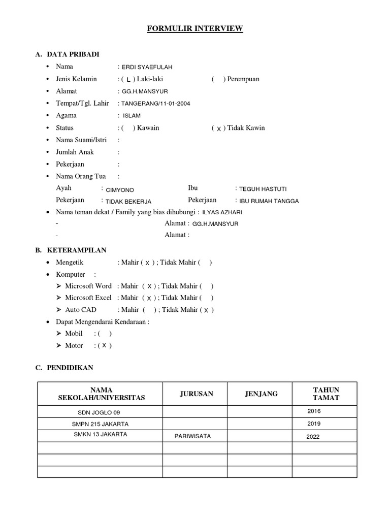 Formulir Interview | PDF