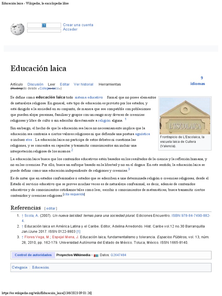 Educación Laica - Wikipedia, La Enciclopedia Libre | PDF | Ciencias ...