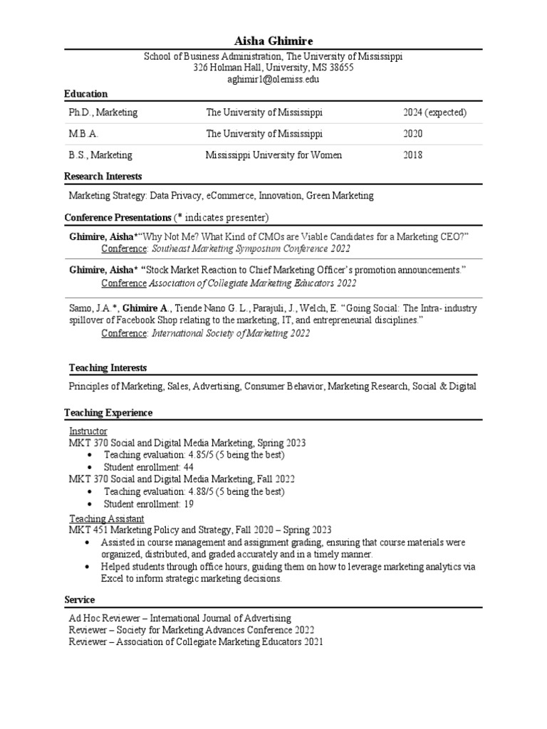 Aisha Ghimire: Marketing PhD Profile | PDF | Business