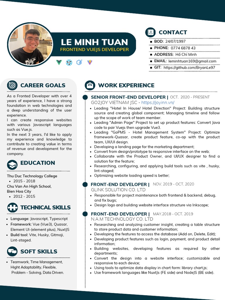 CV Le Minh Tuan SR Front End | Download Free PDF | Software Development | Information Technology ...