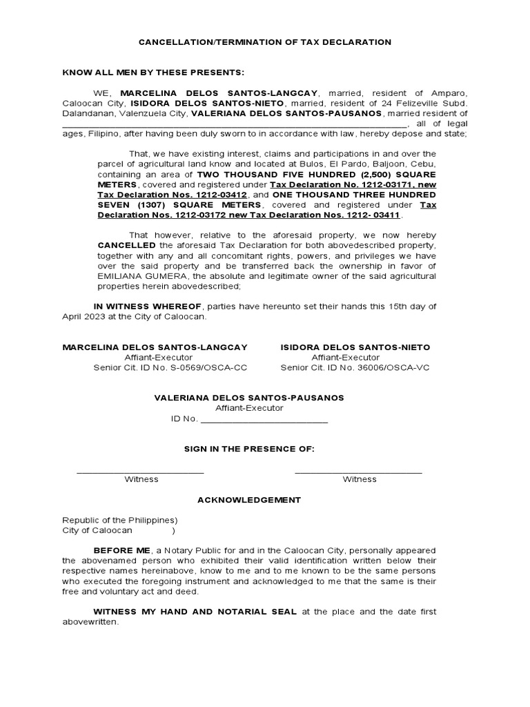 Cancellation - Termination of Tax Declaration | PDF | Private Law ...