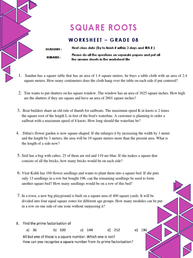Square Roots Worksheet | PDF