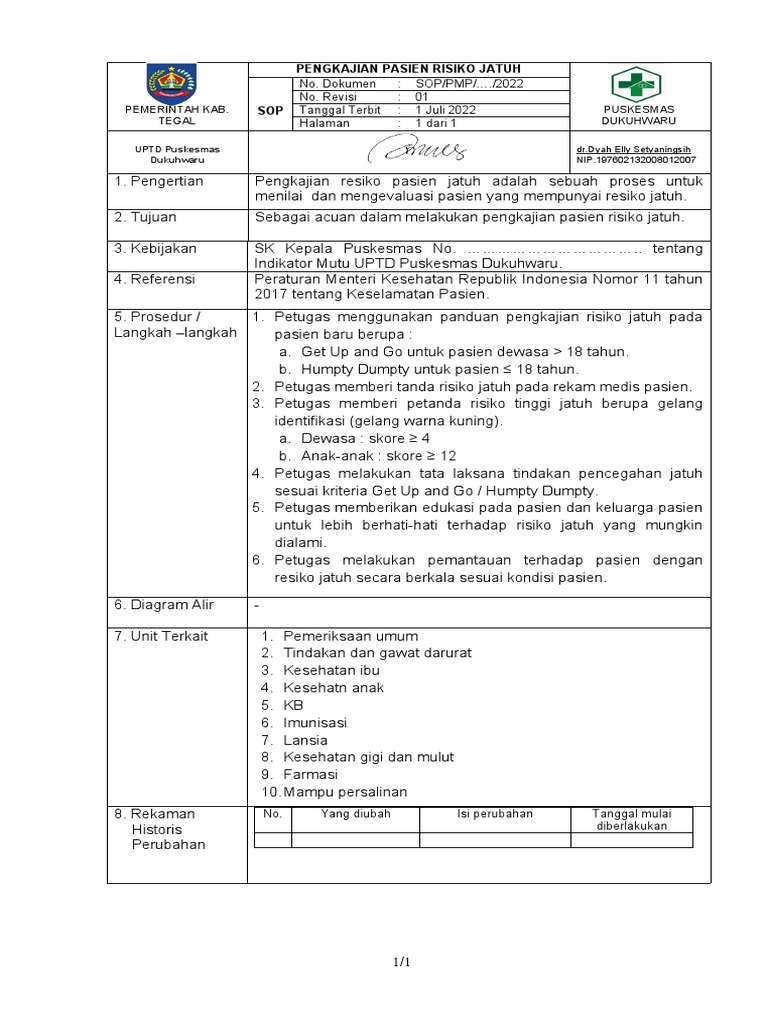 SOP Pengkajian Pasien Risiko Jatuh Terbaru | PDF