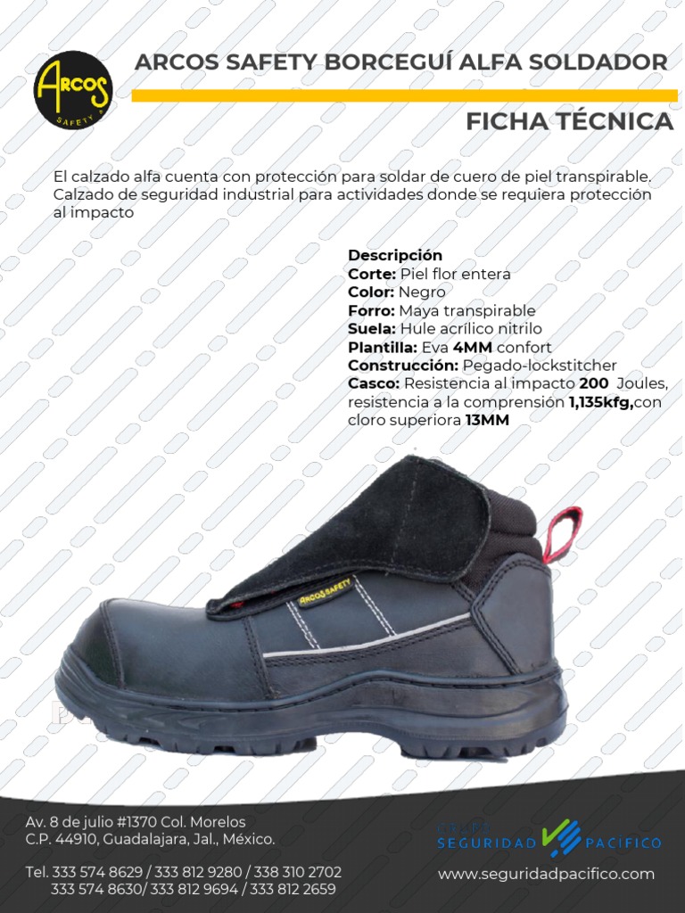 Ficha Tecnica Arcos Safety Borceguí Alfa Soldador | PDF