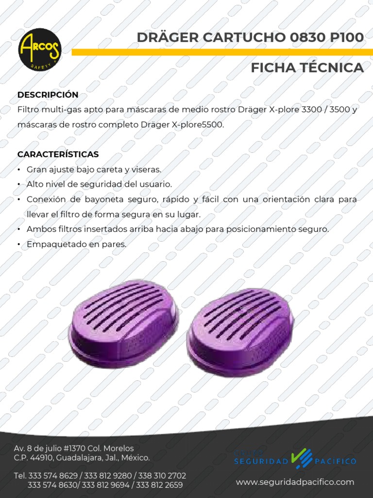 Ficha Tecnica Drager Cartucho 0830 P100 | PDF