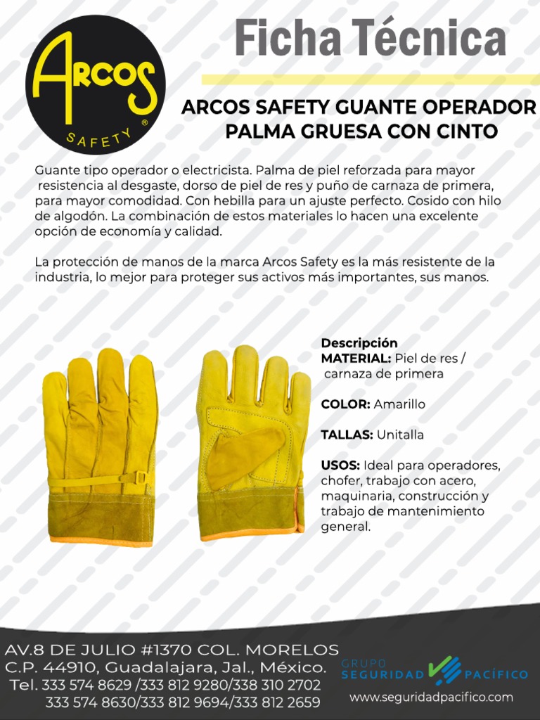 Ficha Tecnica Arcos Safety Guante Operador Palma Gruesa Con Cinto | PDF