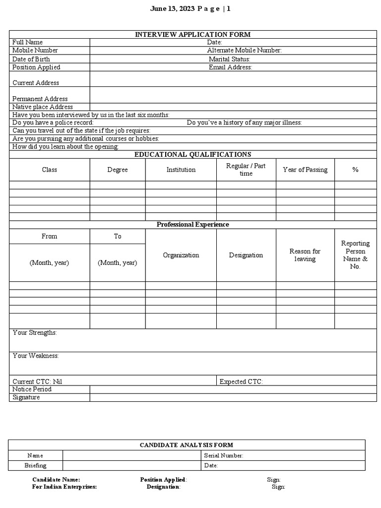 Interview Form | PDF | Business
