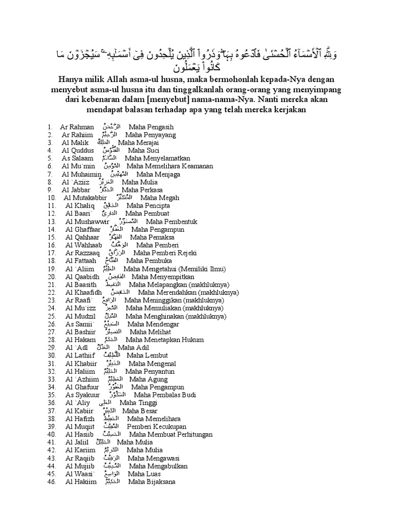 Bacaan Asmaul Husna Beserta Artinya | PDF