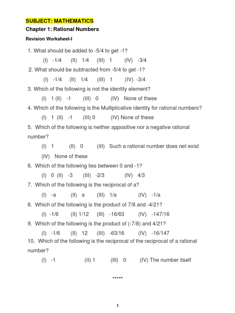 Class 8 Rational Numbers Worksheet | PDF | Teaching Methods & Materials