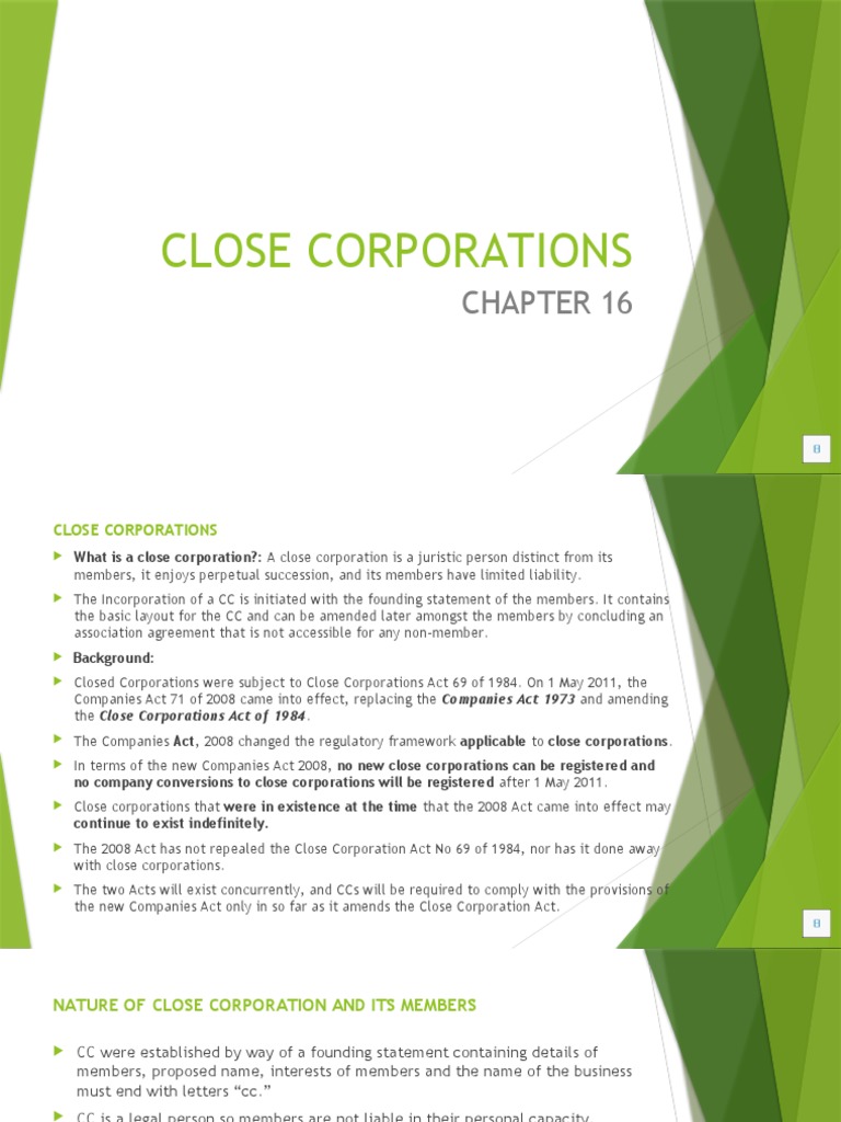 Close Corporations Guide for Members | PDF | Corporations | Fiduciary