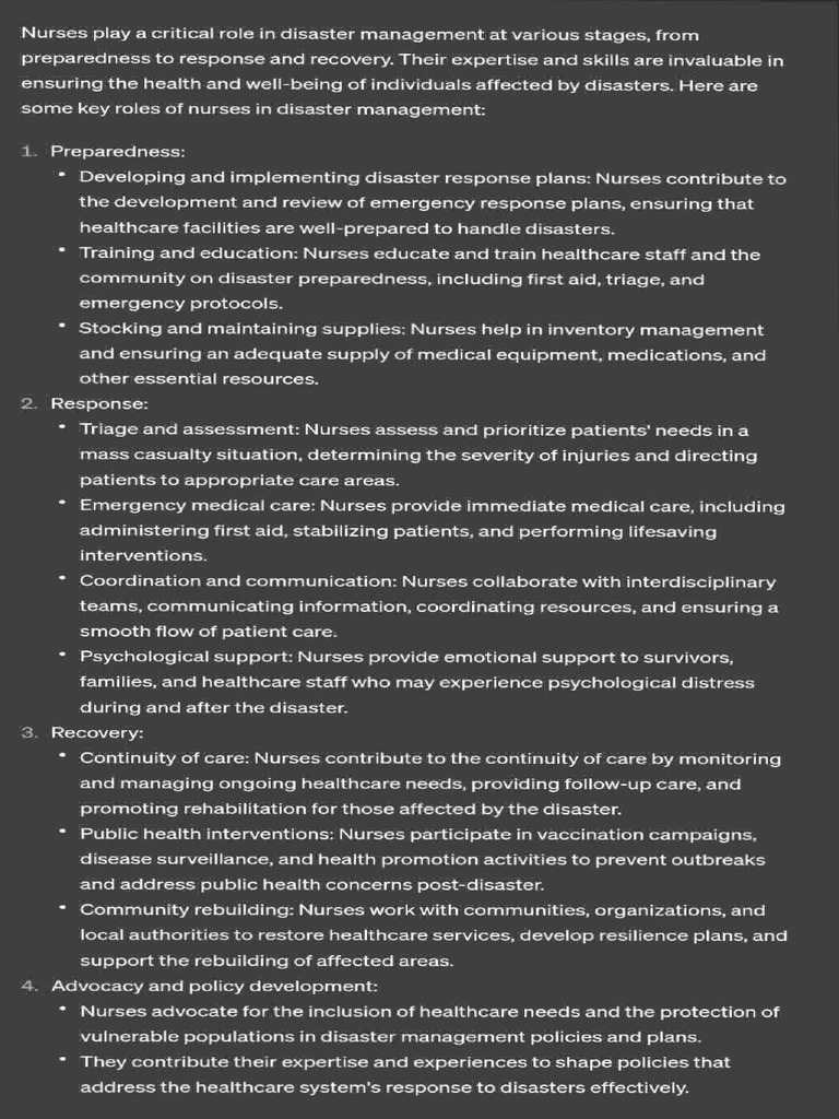 Nurses' Roles in Disaster Management | PDF | Emergency Management ...