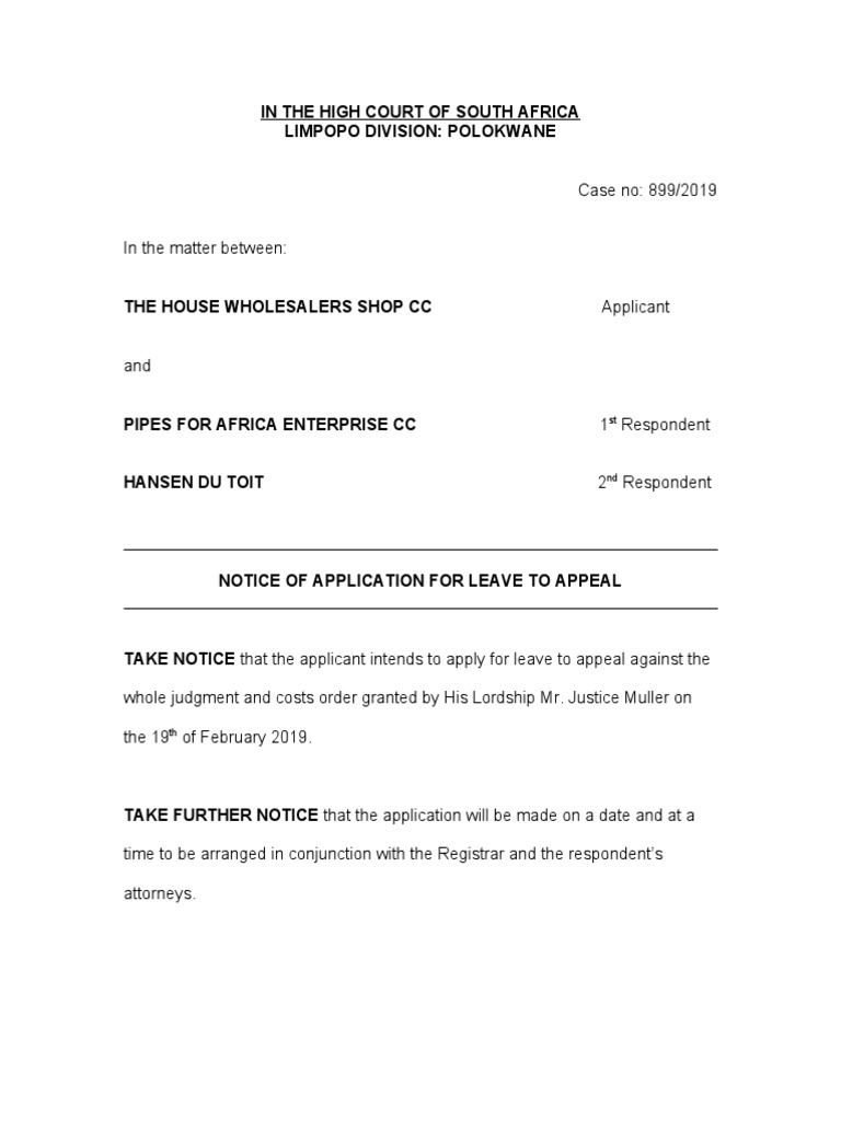 Application Leave To Appeal | PDF | Judiciaries | Justice