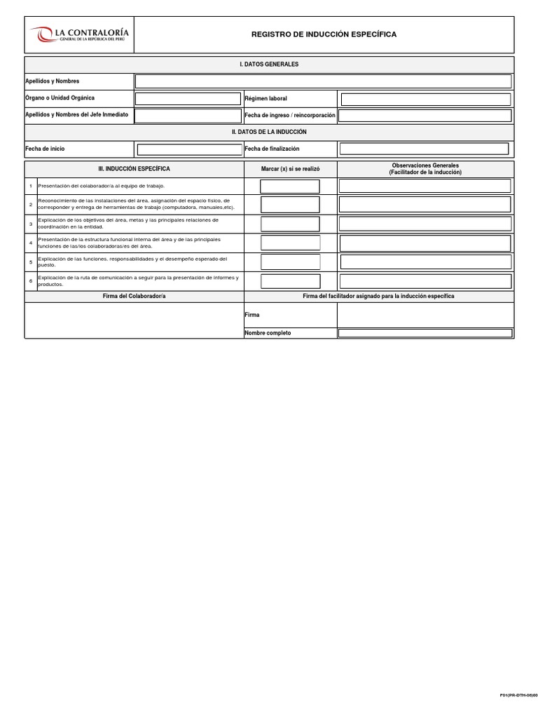 Registro de Inducción Específica | PDF