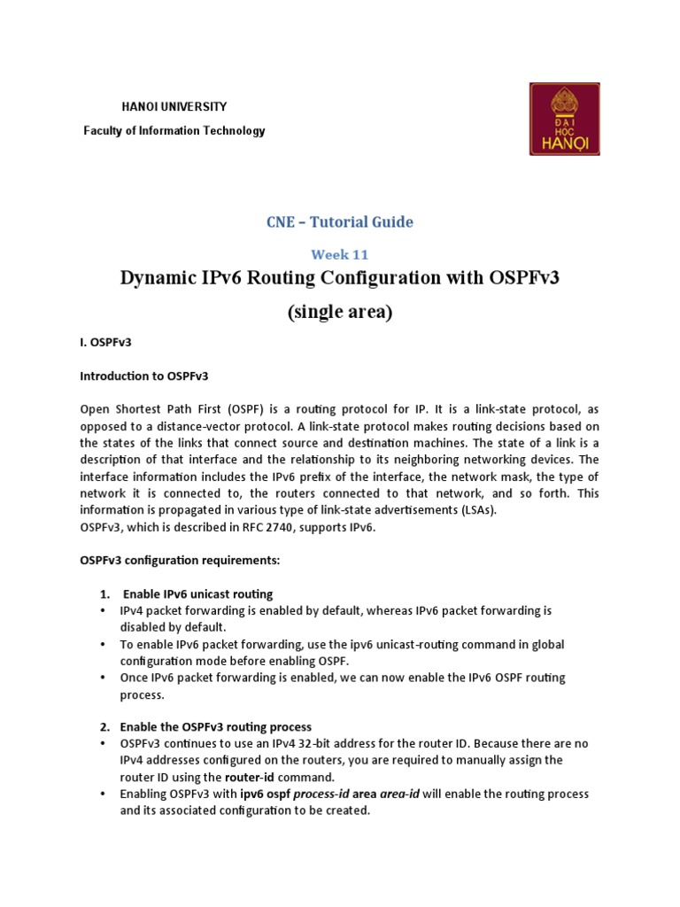 CNE Tutorial 11 - Dynamic IPv6 Routing Configuration With Ospfv3 (Single Area) | PDF | Routing ...