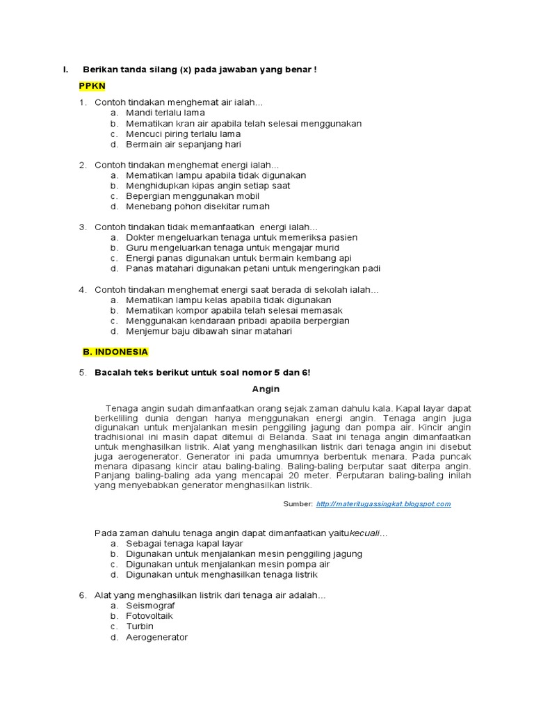 Soal PTS Kelas 3 Tema 6 Sub 1 Dan 2 Hari Ke-3 | PDF | Perjalanan | Sains & Matematika