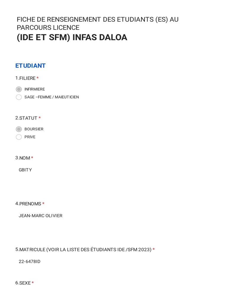 Fiche de Renseignement Infas | PDF