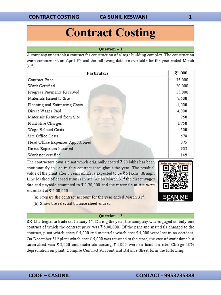 Contract Costing | PDF | Expense | Cost