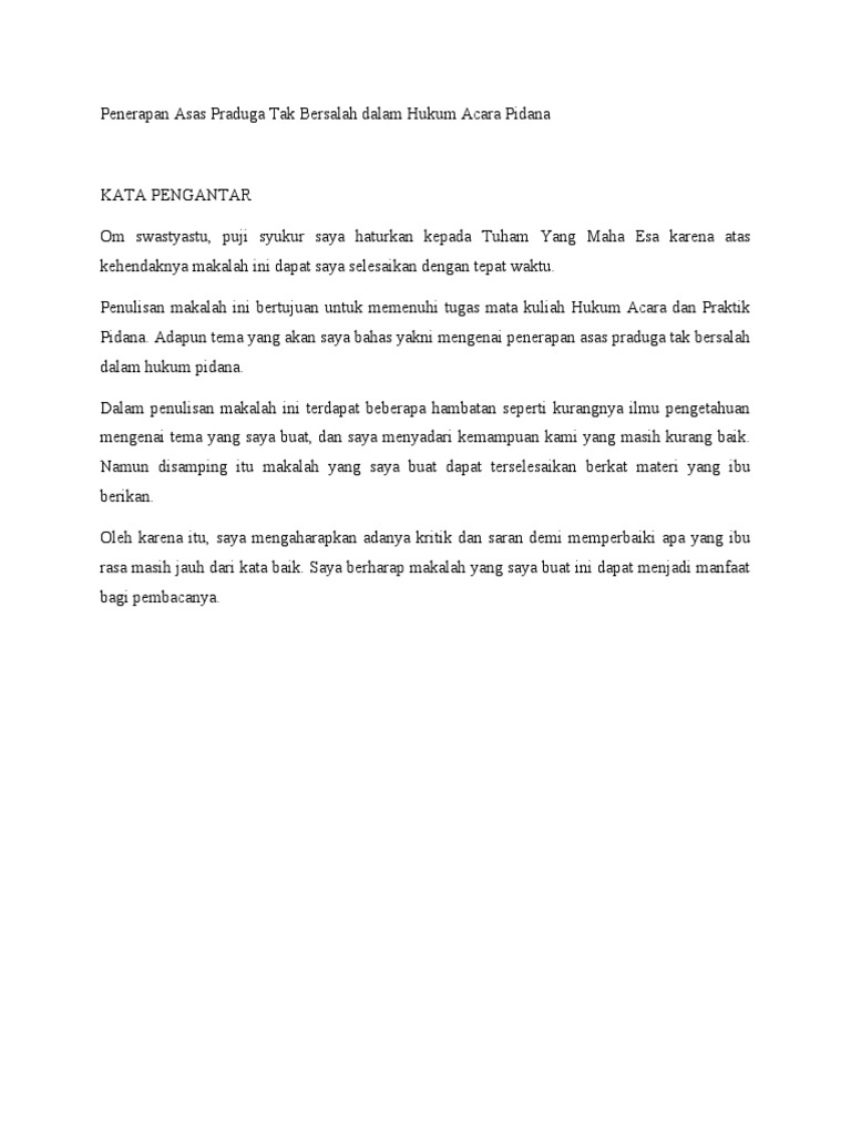 Penerapan Asas Praduga Tak Bersalah Dalam Hukum Acara Pidana | PDF Penerapan Asas Praduga Tak Bersalah Dalam Hukum Acara Pidana | PDF