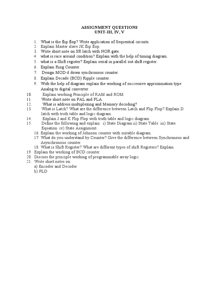 Deld Assignment Questions (Unit-Iii, Iv, V) | PDF Deld Assignment Questions (Unit-Iii, Iv, V) | PDF